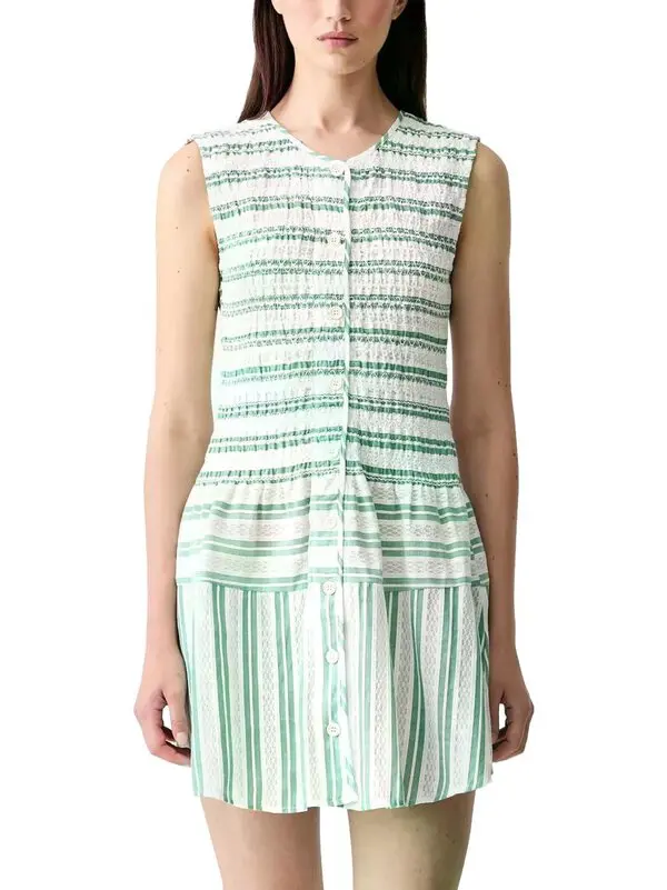Stine Goya Smocked Striped Mini Dress - White