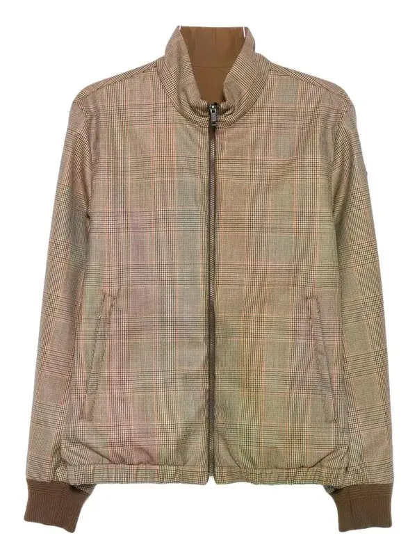Moncler Checked High Neck Zip-up Jacket - Brown