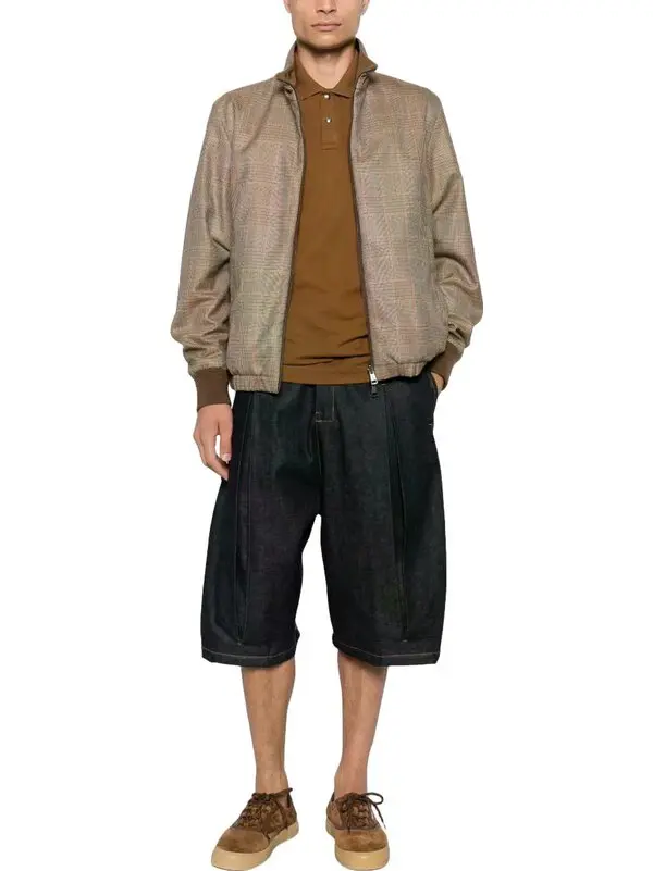 Moncler Checked High Neck Zip-up Jacket - Brown