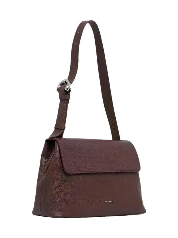 COCCINELLE Pebbled Leather Shoulder Bag With Silver-tone Logo - Brown