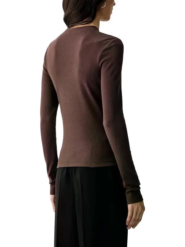 Patrizia Pepe Logo-embroidered Ribbed Long-sleeve T-shirt - Brown