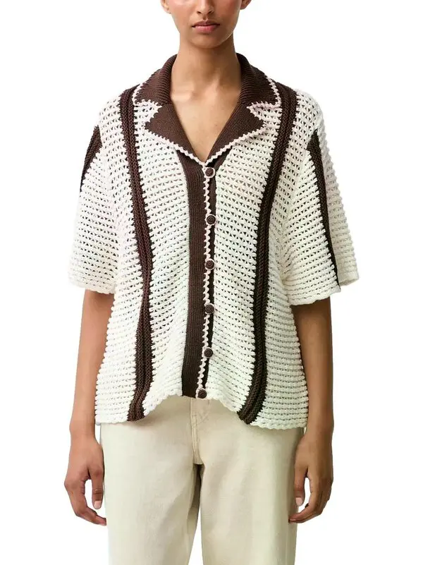 Stine Goya Crochet Knit Striped Cardigan With Contrast Trim - White