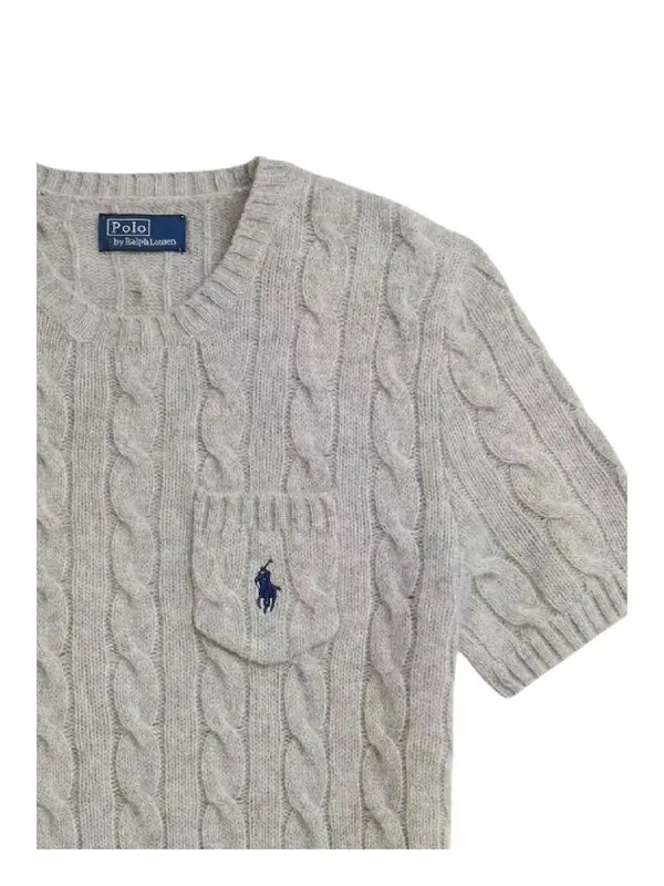 Polo Ralph Lauren Cable Knit Crew Neck Short Sleeve Top With Chest Pocket - Grey