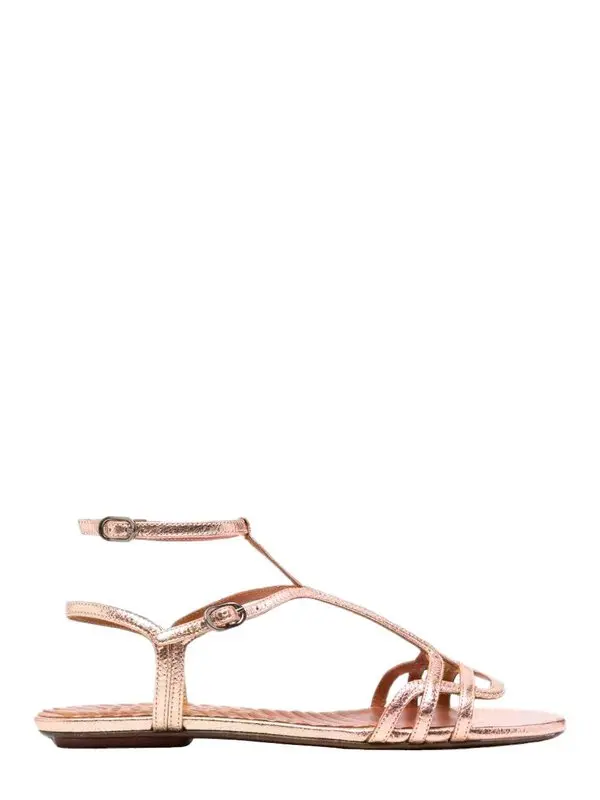 Chie Mihara Pink Leather Metallic Finish Sandals - Gold