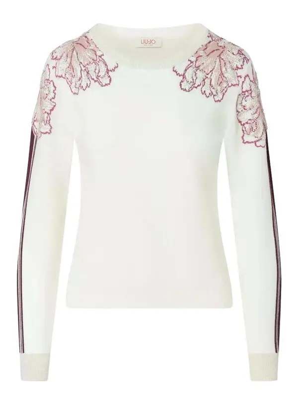 Liu Jo Jacquard Sweater With Floral Detail - White