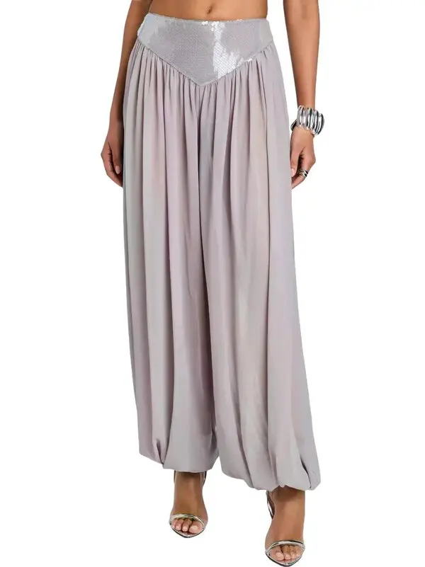 Retrofete Greige Sequin-embellished Wide-leg Trousers - Grey