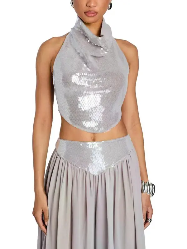 Retrofete Pyna Sequin Embellished Halterneck Top - Grey