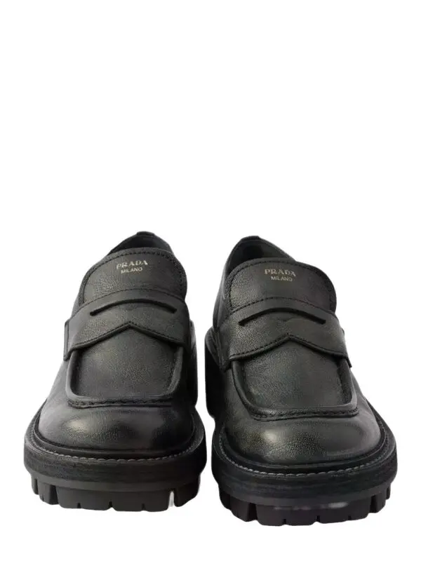 Prada Leather Loafers With Antiqued Effect - Black