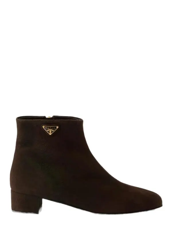 Prada Suede Ankle Boots With Enamelled Triangle Logo - Brown