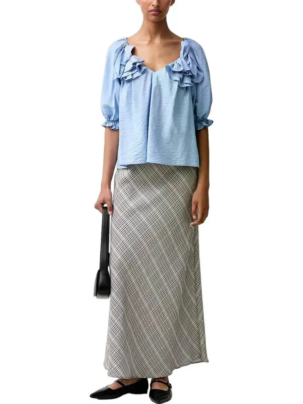 Stine Goya Ruffled Puff-sleeve Top - Blue