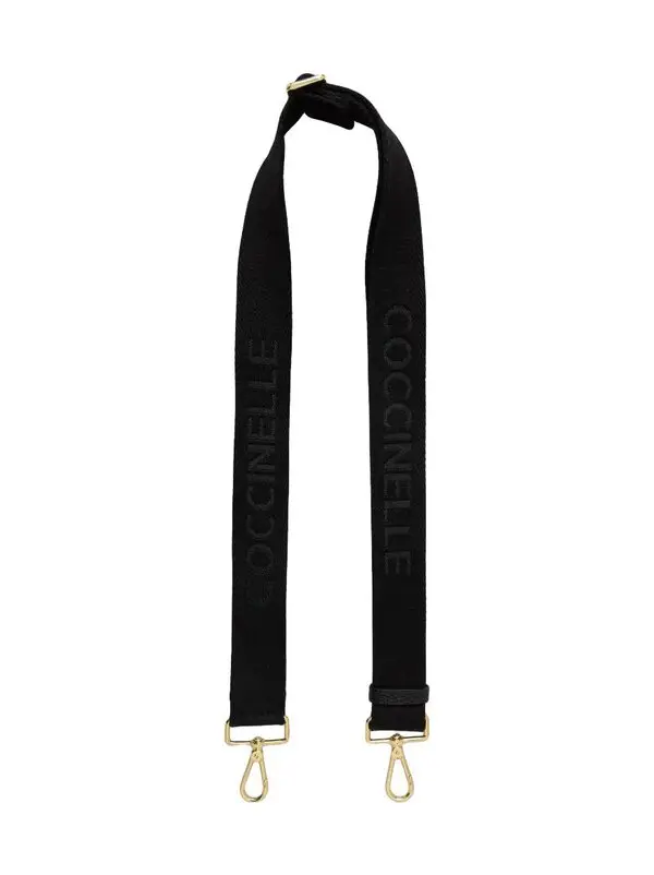 COCCINELLE Embroidered Logo Shoulder Strap With Gold-tone Hardware - Black