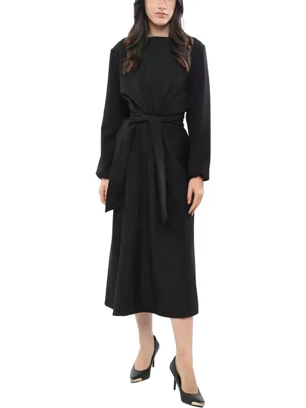 OBLÒ UNIQUE Long Sleeve Tie-waist Midi Dress - Black