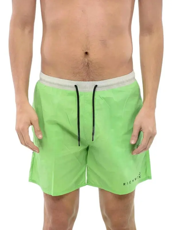 John Richmond Logo Print Elasticated Swim Shorts - Green