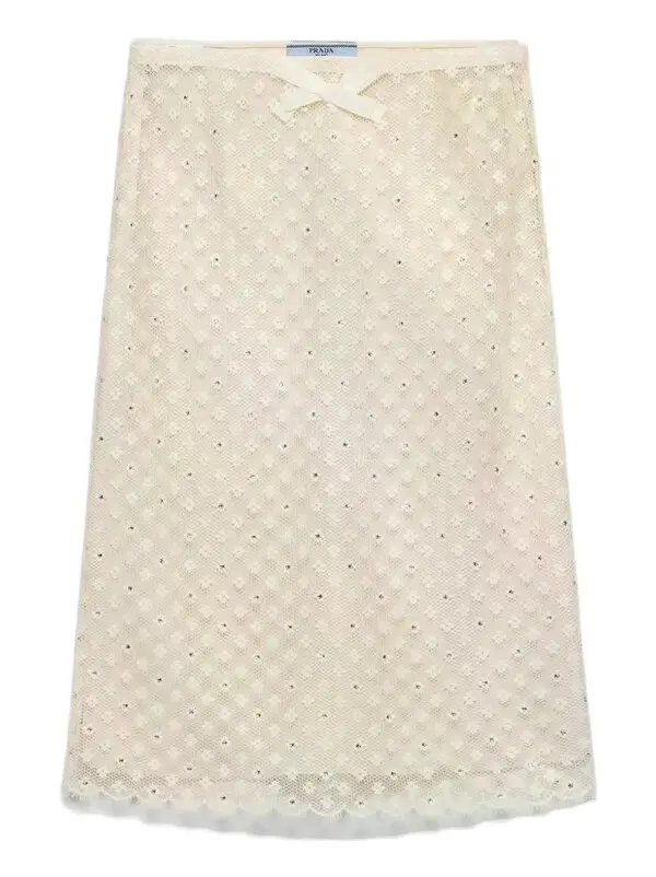 Prada Embroidered Lace Skirt - Neutrals