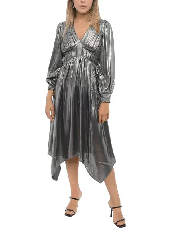 ALLSAINTS Estelle Asymmetric Metallic Midi Dress - Silver