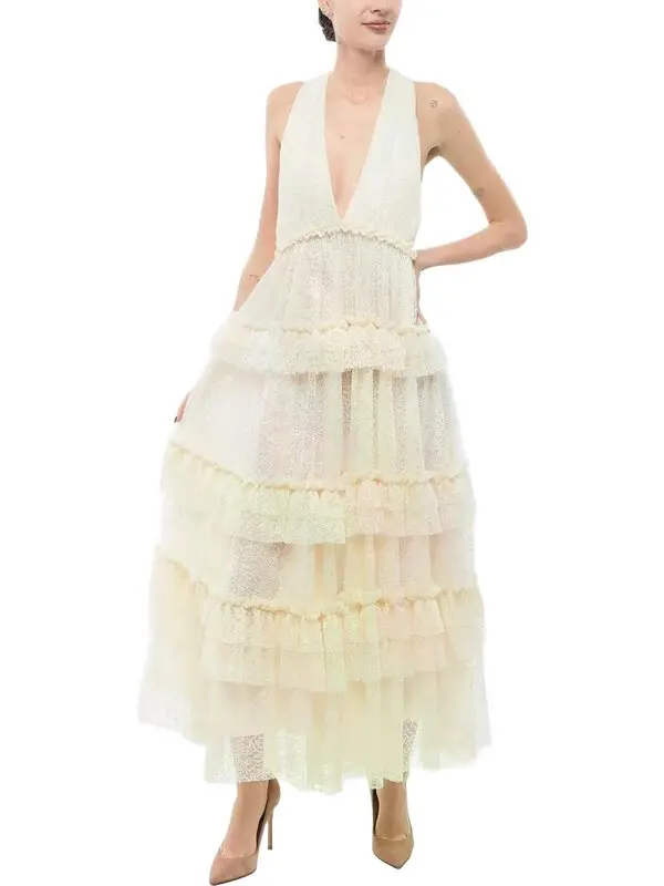 Philosophy Di Lorenzo Serafini Beige Lace Tiered Maxi Dress - Neutrals