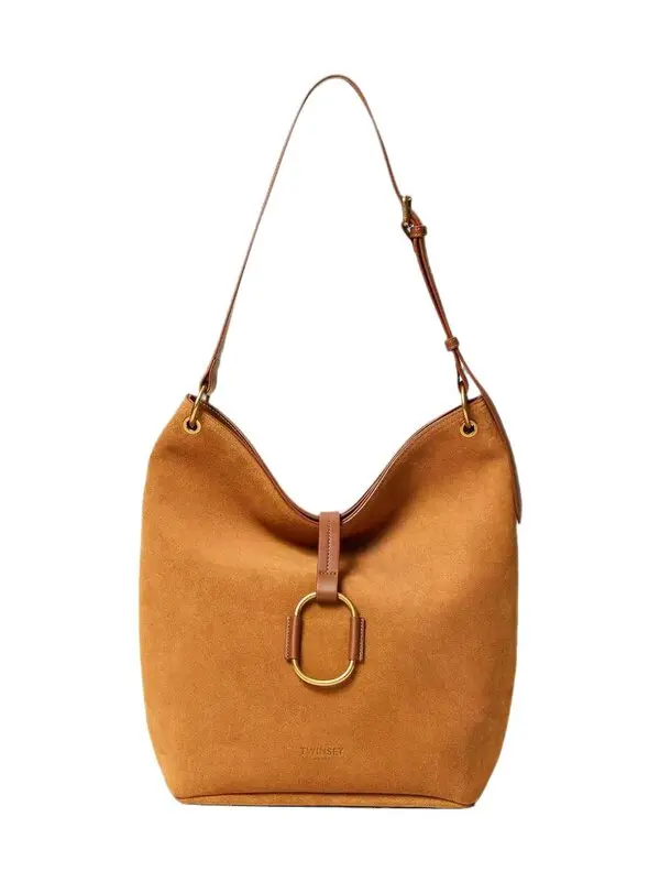 TWINSET Suede Hobo Bag With Adjustable Strap - Brown
