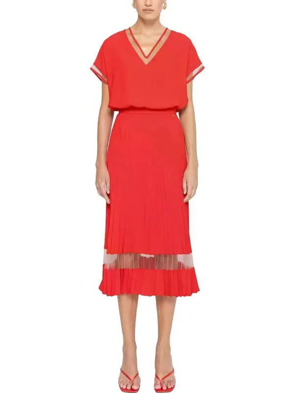 NISSA V-neck Top With Graphic Detailing - Red