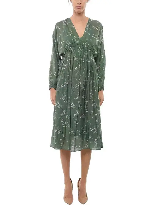 SAMSOE SAMSOE Samsøe Samsøe Gertrud Floral-print Long-sleeve Midi Dress - Green