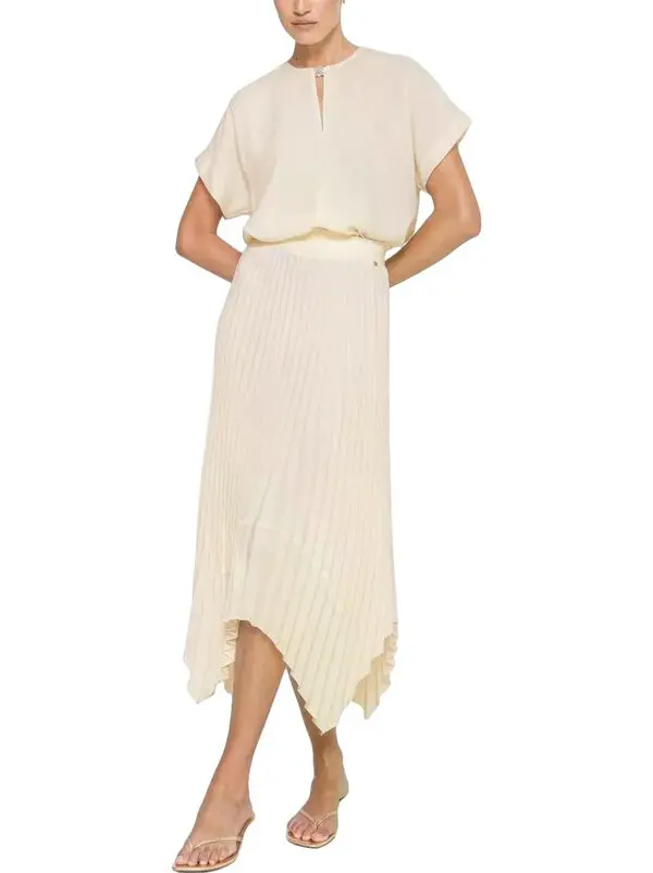 NISSA Short Sleeve Top With Metallic Neckline Detail - Neutrals