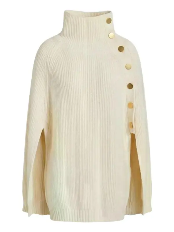 Alberta Ferretti Ribbed-knit Button-fastening Cape - Neutrals