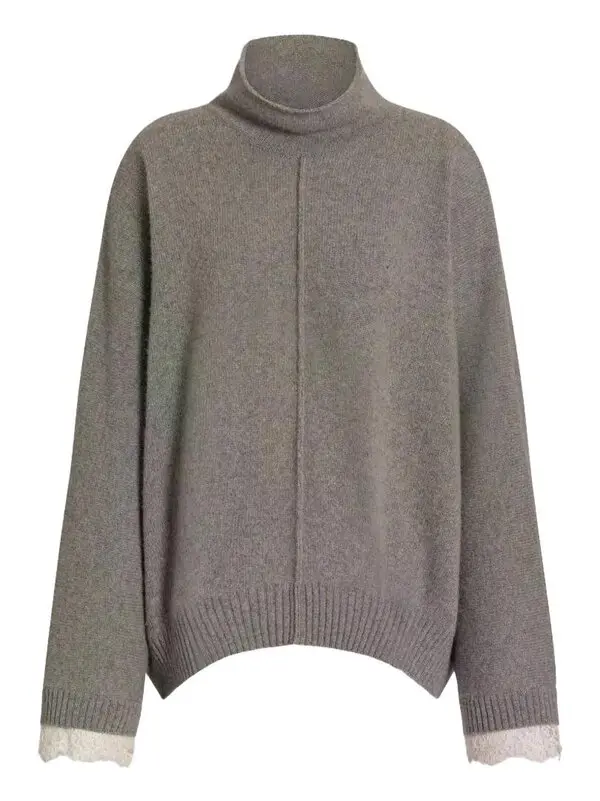 Alberta Ferretti Lace-trimmed High-neck Sweater - Grey