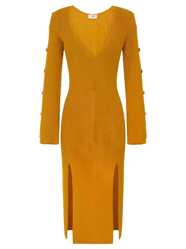 Elisabetta Franchi Knit Dress With Jewel Buttons - Yellow