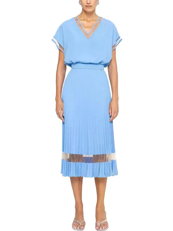 NISSA V-neck Top With Graphic Detailing - Blue