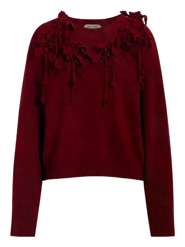 Alberta Ferretti Floral Appliqué Wool Sweater - Red