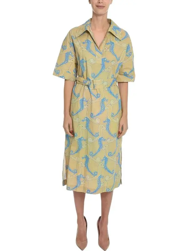 SAMSOE SAMSOE Malena Seahorse-print Midi Shirt Dress - Neutrals