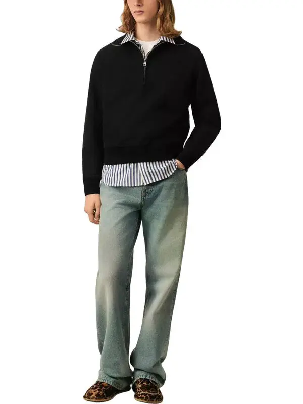 AMI Paris Cotton Zipped Sweatshirt With Embossed De Coeur - Black