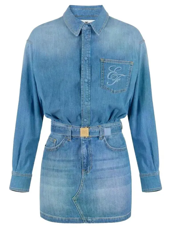 Elisabetta Franchi Denim Mini Dress With Belt - Blue