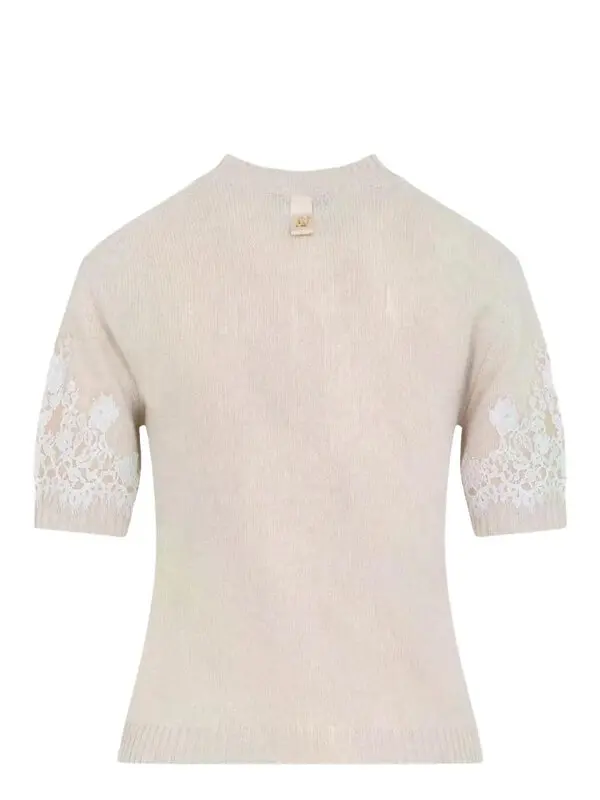 Alberta Ferretti Lace Trim Short Sleeve T-shirt - Neutrals