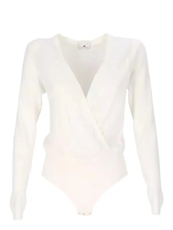 Elisabetta Franchi Ribbed-knit Wrap-style Bodysuit - White