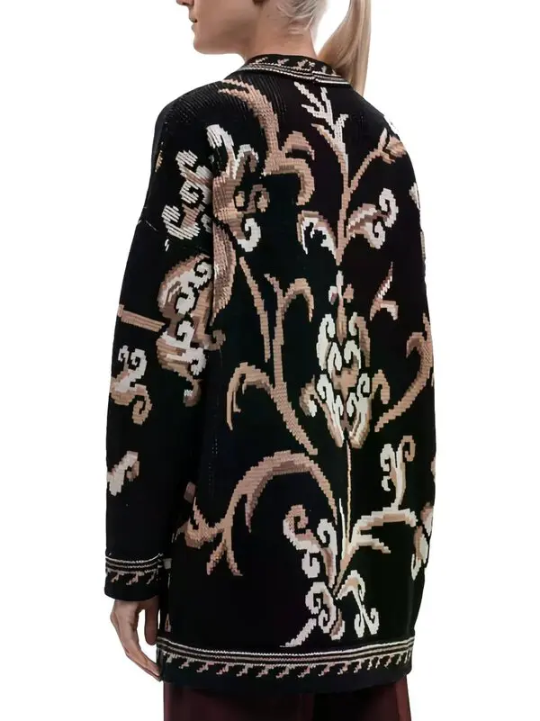Etro Floral Intarsia Wool Cardigan - Black