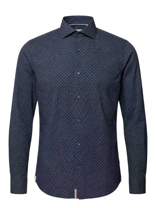 TINTORIA MATTEI 954 Geometric-print Long-sleeve Shirt - Blue