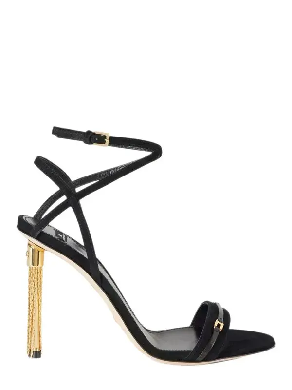 Elisabetta Franchi Suede Stiletto Sandals With Tassel Embellished Heel - Black