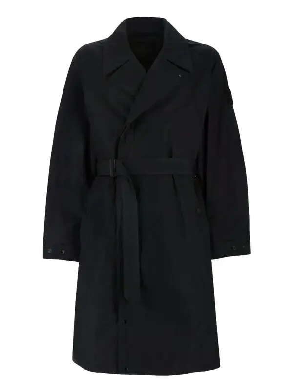 Stone Island Ghost Belted Logo-patch Trench Coat - Black
