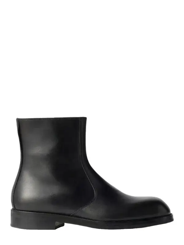 LEMAIRE Zipped Ankle Boots In Shiny Leather - Black