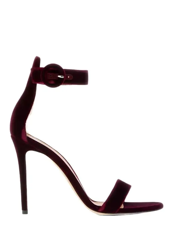 GIANVITO ROSSI Burgundy Velvet Portofino Sandals - Red