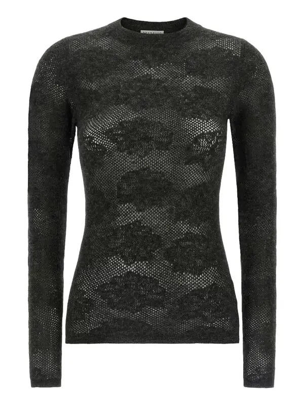 Brunello Cucinelli Flower Lace Effect Mesh Sweater - Grey