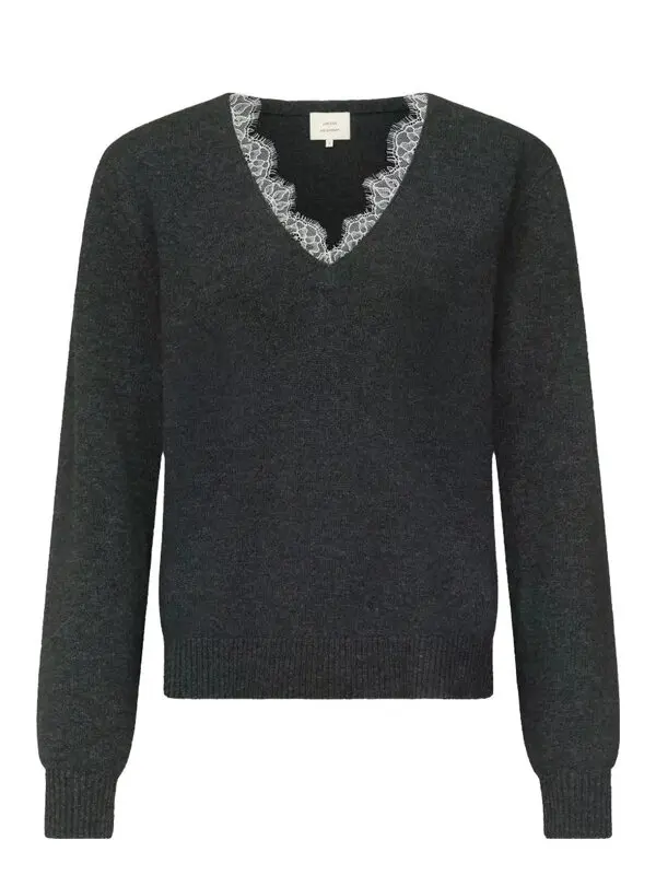 Loulou De Saison Leyla Lace-trim V-neck Sweater - Grey