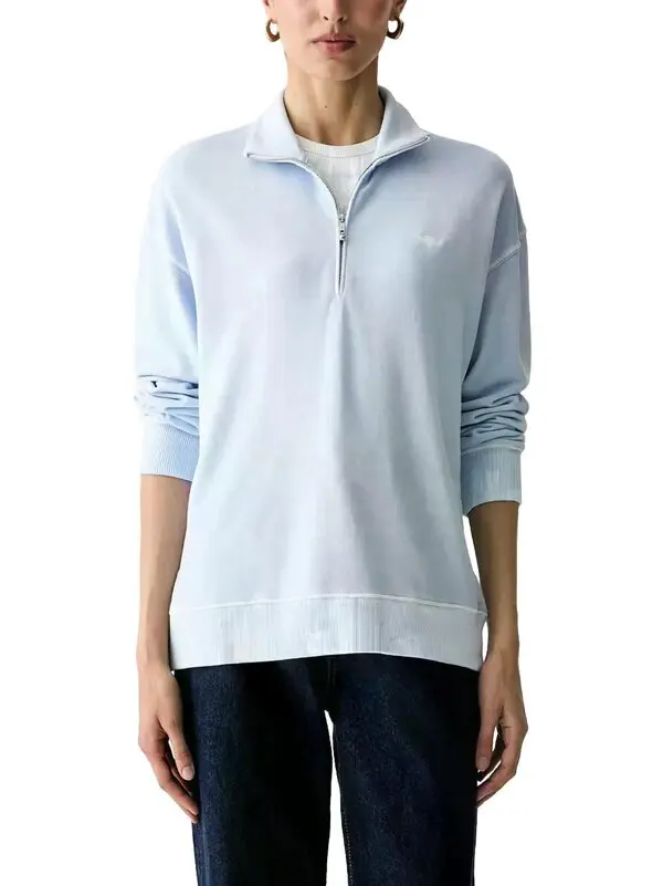 Gant Quarter-zip Logo Embroidered Sweater - Blue