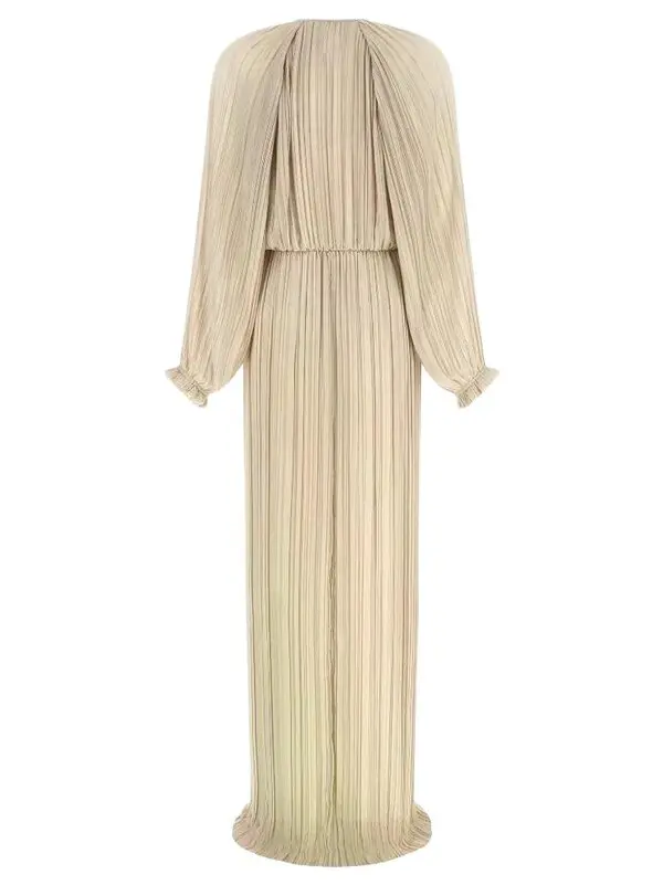Fabiana Filippi Pleated Maxi Dress With Puff Sleeves - Neutrals