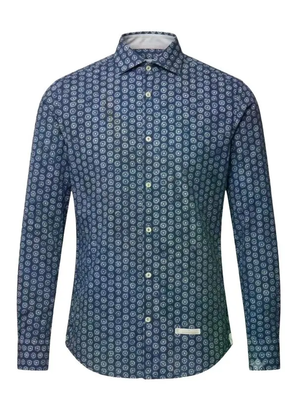 TINTORIA MATTEI 954 Geometric-print Long-sleeve Shirt - Blue