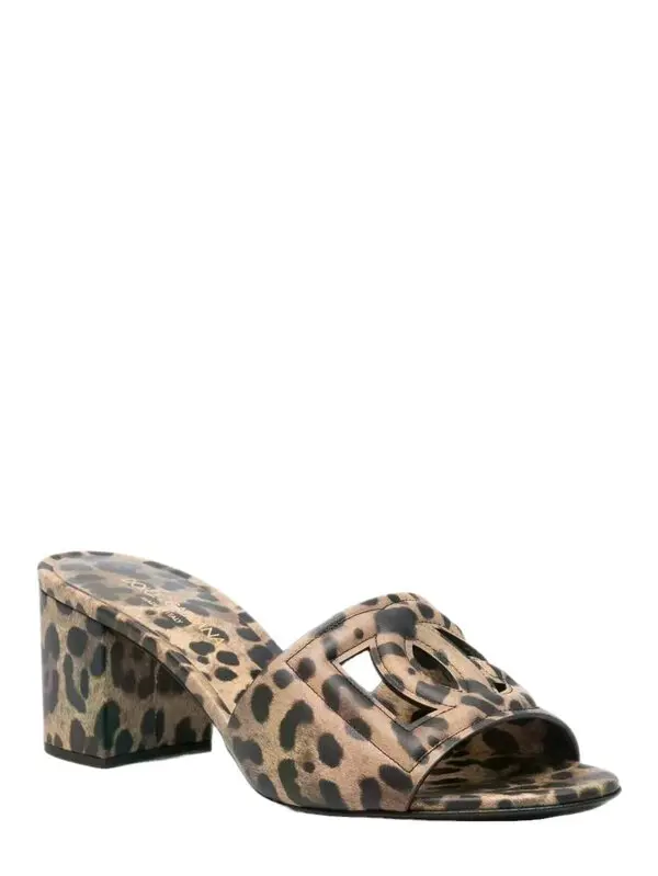 Dolce & Gabbana Leopard Print Cutout Logo Block Heel Sandals - Neutrals