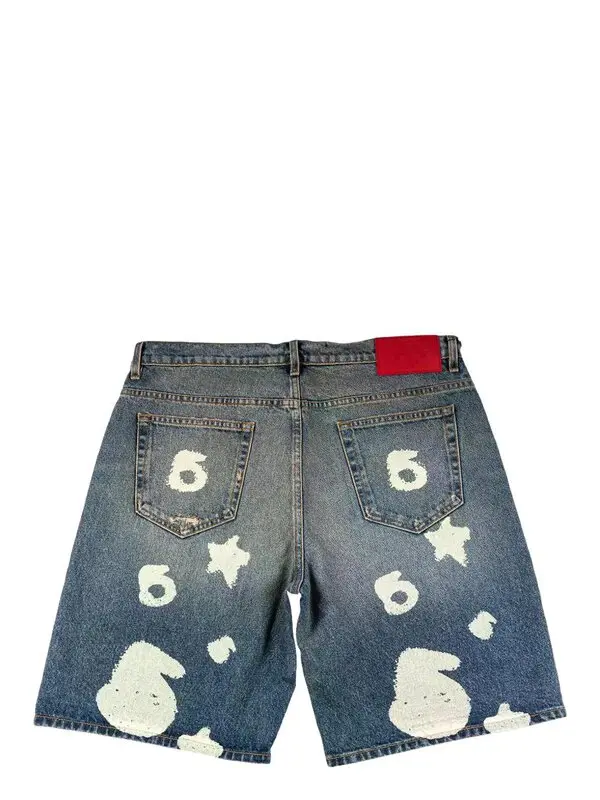 SP5DER Graphic Print Denim Shorts - Blue