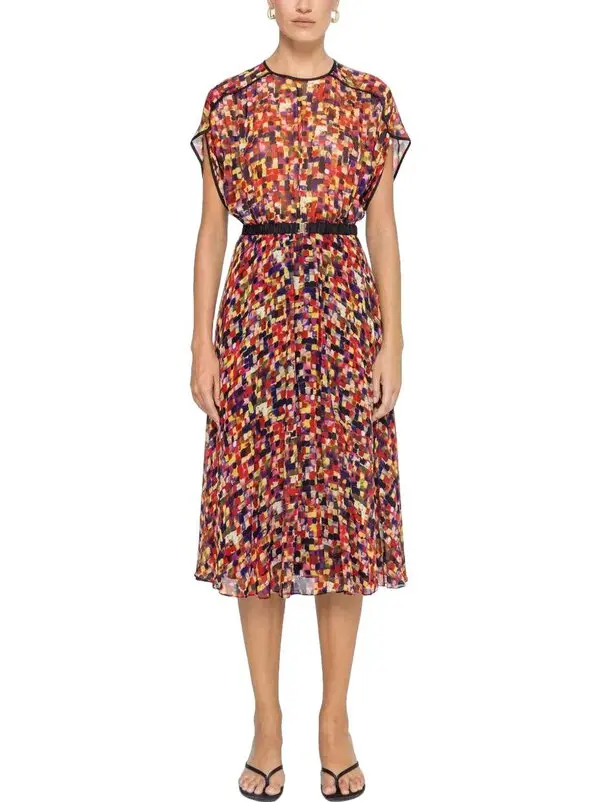 NISSA Printed Viscose Midi Dress - Red