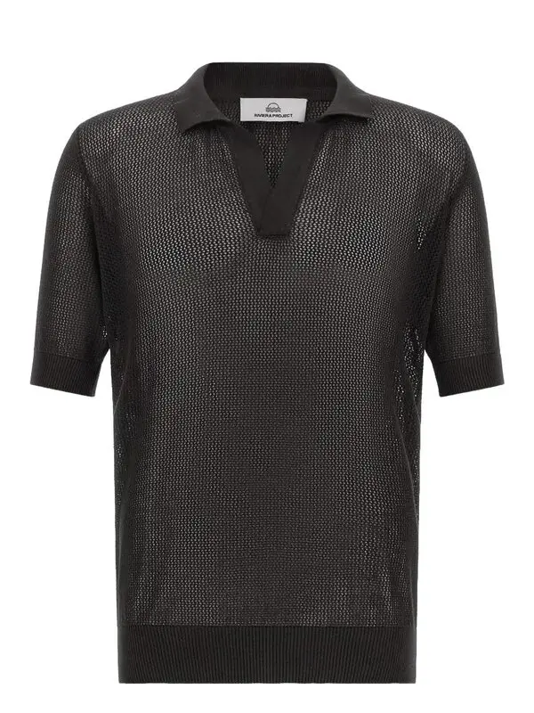 RIVIERA Knitted Openwork Polo Shirt - Black