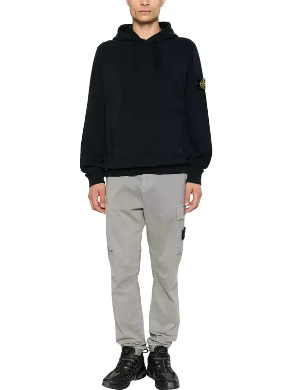 Stone Island Logo Patch Drawstring Hoodie - Blue